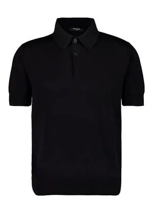 Balmain Polo Regular Fit Cotton Silk Knit - Black