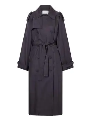 THE FRANKIE SHOP Veyron Double-Breasted Belted Twill Trench Coat Navy