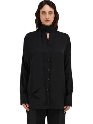 FERRAGAMO Silk Blouse With Sash Collar - Black