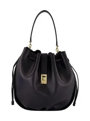 FERRAGAMO Calfskin Hug Bucket Bag - Black