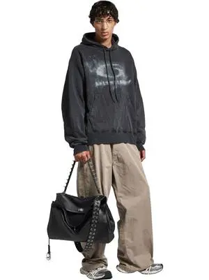 Balenciaga Washed Crayon Loopback Hooded Sweatshirt Black
