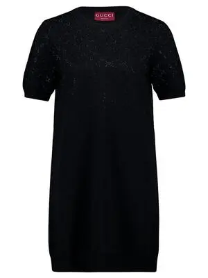 Gucci Wool Dress With Gg Crystals - Black