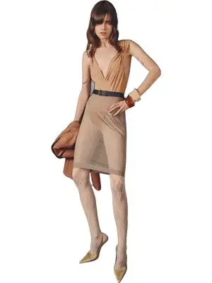 Saint Laurent Silk Muslin Cross-Back Bodysuit Beige