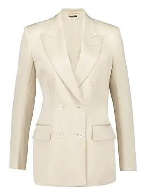 TOM FORD Silk And Wool Double Breasted Jacket Beige