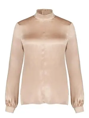 TOM FORD Charmeuse Mock Neck Blouse - Beige