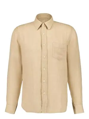 120% Lino Almond Long-sleeve Regular Fit Linen Shirt - Beige