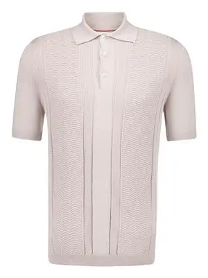 Brunello Cucinelli Cotton Knit Polo With Jacquard Stripes - Beige