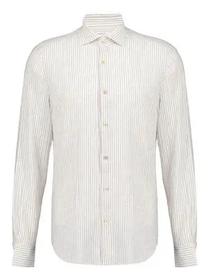Boglioli White & Striped Cotton-linen Shirt - Beige