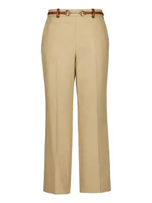 Gucci Cotton Drill Pleated Pants With Horsebit Buckle Belt - Beige