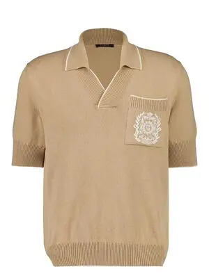 Balmain Beige Écusson Embroidered Knit Polo Shirt Beige