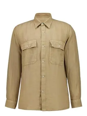 120% Lino Savana Long-sleeve Linen Shirt - Beige