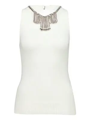Rabanne Sleeveless Jeweled Knit Top - Cream