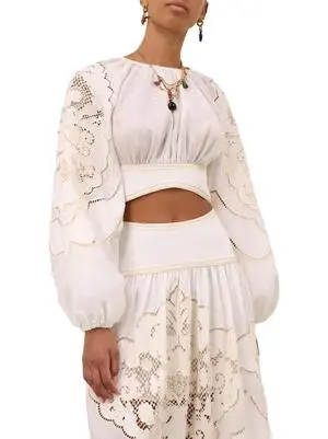 Zimmermann Daylight Embroidered Linen Bodice - Cream