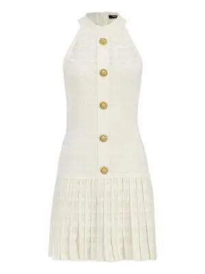 Balmain Sleeveless Tartan Knit Mini Dress - Cream