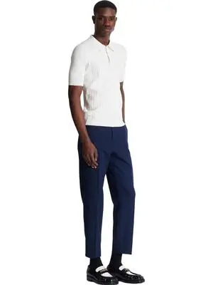 Balmain Natural Monogram Knit Wool Polo Shirt Cream