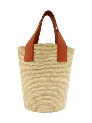 SENSI STUDIO Tall Canasta With Leather Handles Brown