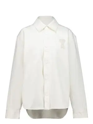 AMI Paris Cotton Knitted De Coeur Overshirt - White