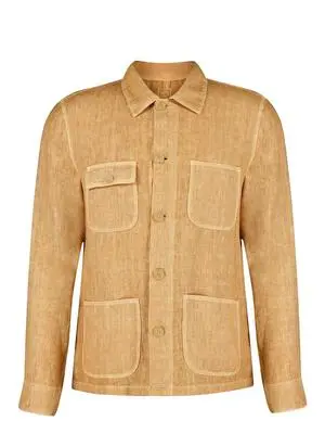 120% Lino Linen Button-down Jacket - Brown
