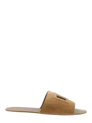 Dolce & Gabbana Dg Logo Suede Sliders - Brown
