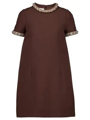 Valentino Garavani Embroidered Crepe Couture Short Dress - Brown