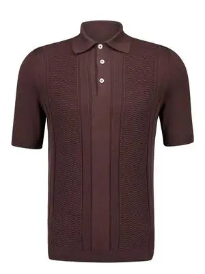 Brunello Cucinelli Dark Cotton Knit Polo With Jacquard Stripes - Brown