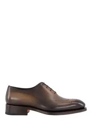 Santoni Leather Oxford Shoes With Brogue Detail Grey