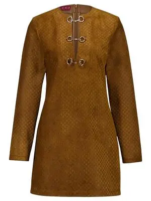 Gucci Gg Suede Dress With Horsebit Detail - Brown