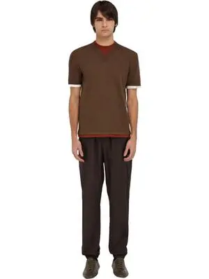 FERRAGAMO Layered Knitted T-shirt In Clay, Brick And White - Brown