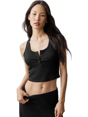 Alo Yoga Ribbed Modal Henley Tank - Black