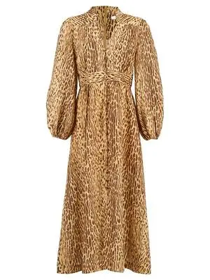 Zimmermann Cascadian Plunge Midi Dress Brown