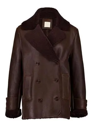 PAULA Amelia Coffee Bean Embroidered Shearling Jacket - Brown