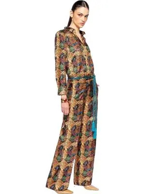 PAULA Sonia Dreamframe Print Silk Twill Pants Brown