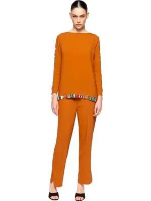 PAULA Clara Hand-embroidered Boat-neck Top - Brown