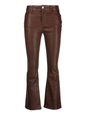 FRAME Le Crop Mini Boot Leather Trousers Brown