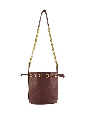 Saint Laurent Cassandre Bucket Bag In Lambskin With Chain Strap - Burgundy