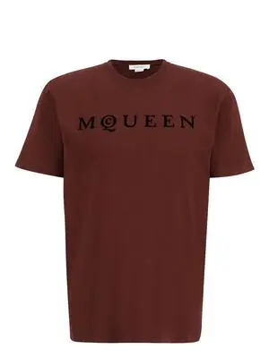 Alexander McQueen Madder Flocked McQueen Logo T-Shirt Burgundy