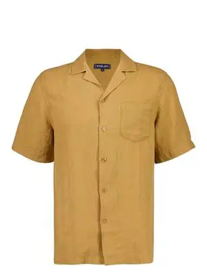 Frescobol Carioca Almond Angelo Linen Camp Collar Shirt - Brown