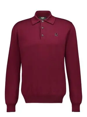 Fendi Burgundy Wool Long-Sleeve Polo Burgundy