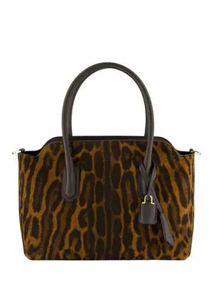 TOM FORD Ocelot-Print Suede Top Handle Bag Brown