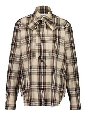 Saint Laurent Brighton Checks Cassandre Lavallière Shirt Brown