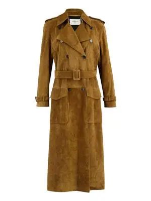 Saint Laurent Suede Double-breasted Trench Coat - Brown
