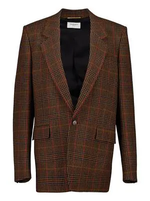 Saint Laurent Marron Multicolore Wool Check Jacket Brown
