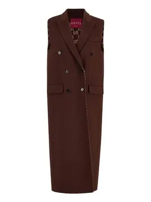 Gucci Long Gg Double Wool Gilet - Brown