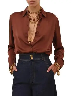 Zimmermann Hypnotic Satin Shirt - Brown