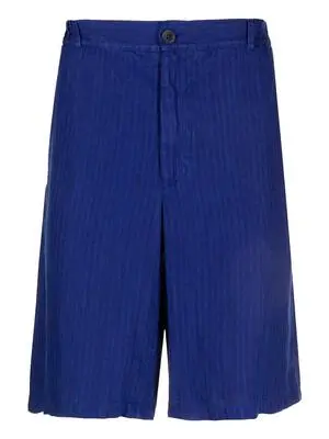 120% Lino Linen Above-knee Shorts - Blue