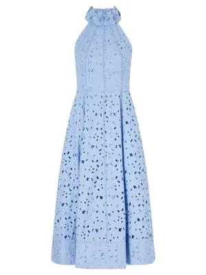 Rebecca Vallance Nuvola Appliquéd Broderie Anglaise Halterneck Midi Dress - Blue