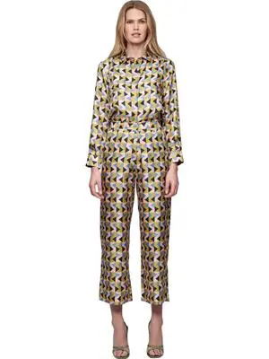 PAULA Sonia Printed Silk Trousers Blue