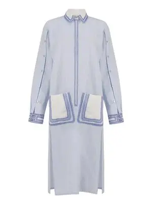 PAULA Altair English Embroidered Linen Dress - Blue