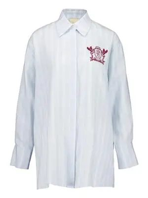 PAULA Isoetes Linen Striped Shirt With Embroidery - Blue