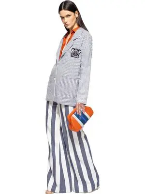 PAULA Nymphaea Hand-woven Striped Blazer With Embroidery - Blue